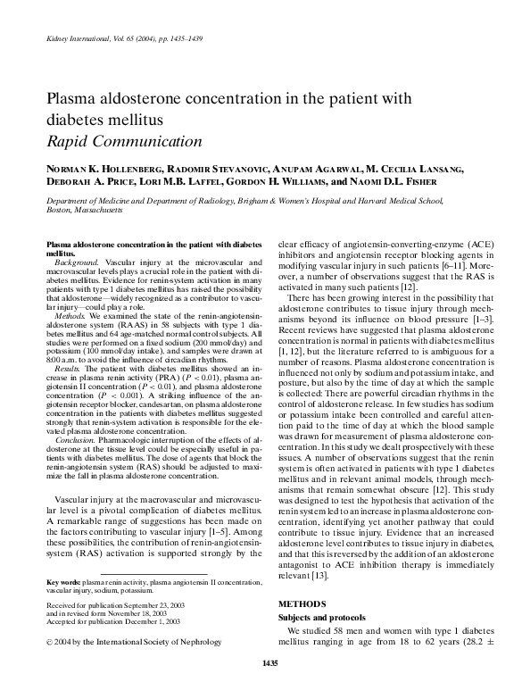 (PDF) Plasma aldosterone concentration in the patient with diabetes ...