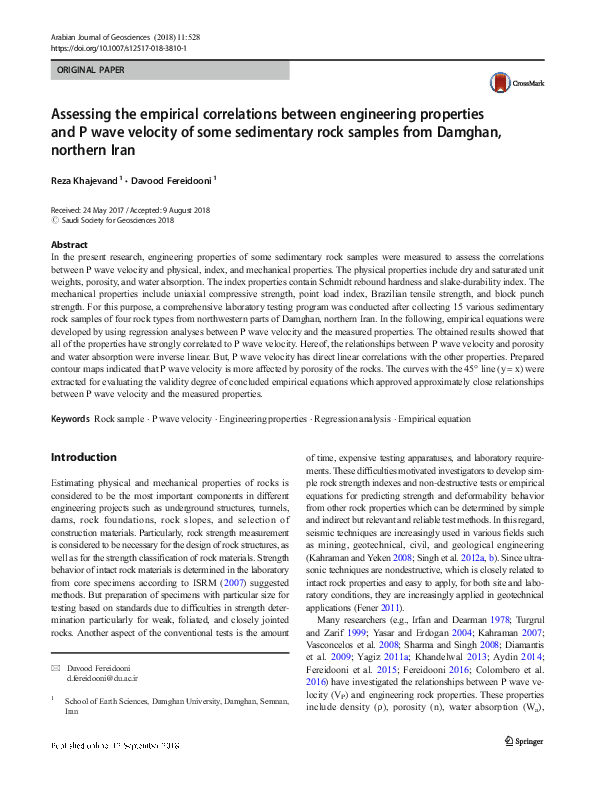 Pdf P Wave Velocity Correlations In Sedimentary Rocks