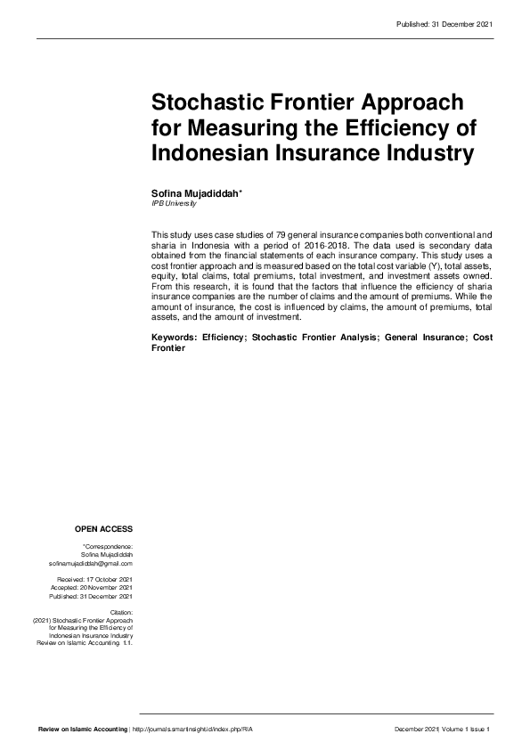 (PDF) Stochastic Frontier Approach for Measuring the Efficiency of Indonesian Insurance Industry ...