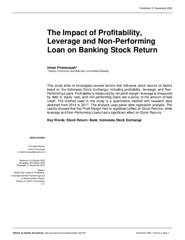(PDF) The Impact of Profitability, Leverage and Non-Performing Loan on ...