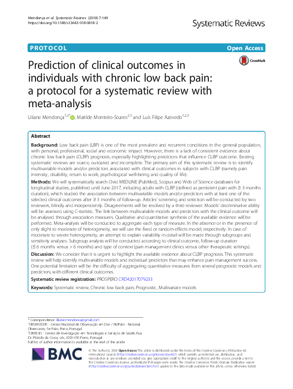 (PDF) Prediction of clinical outcomes in individuals with chronic low ...
