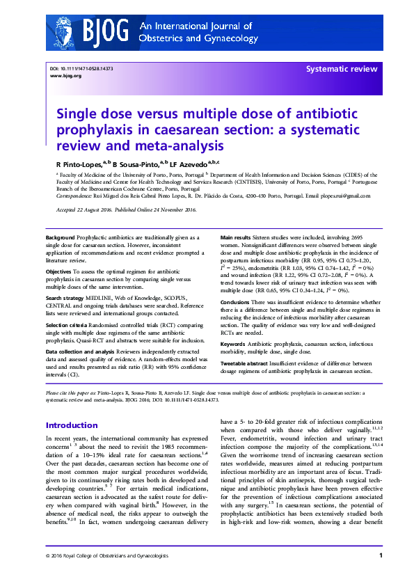 (PDF) Single dose versus multiple dose of antibiotic prophylaxis in ...