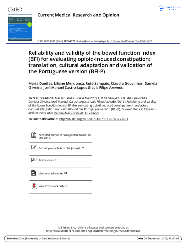 (PDF) Reliability and validity of the Bowel Function Index for ...
