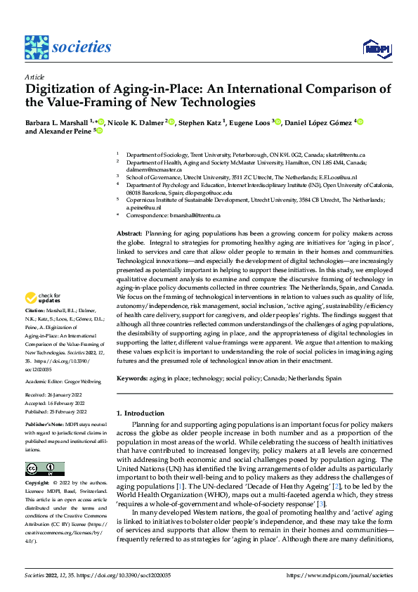 (PDF) Digitization of Aging-in-Place: An International Comparison of ...