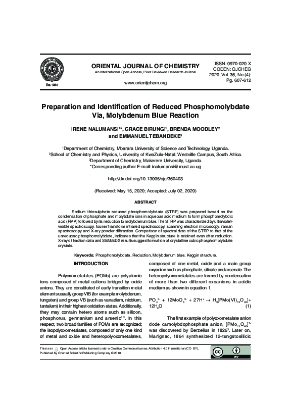 (PDF) Preparation and Identification of Reduced Phosphomolybdate Via ...
