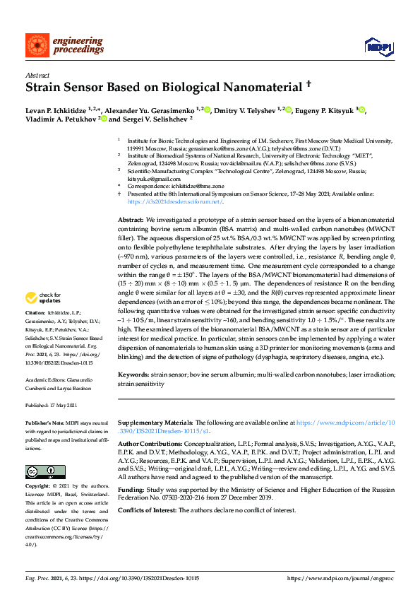(PDF) Strain Sensor Based on Biological Nanomaterial | Sergey Selishchev - Academia.edu