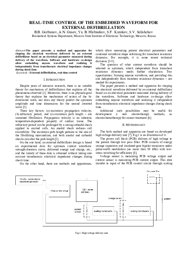 Pdf Real Time Control Of The Embedded Waveform For External Defibrillation
