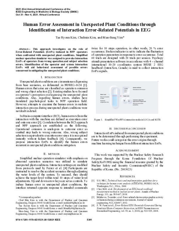 (PDF) Human Error Assessment in Unexpected Plant Conditions through Identification of ...