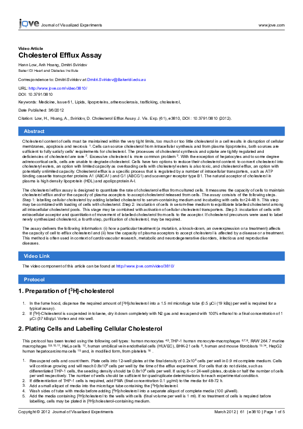 (PDF) Cholesterol Efflux Assay