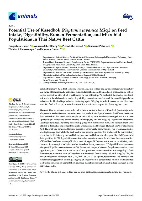 (PDF) Potential Use of Kasedbok (Neptunia javanica Miq.) on Feed Intake ...