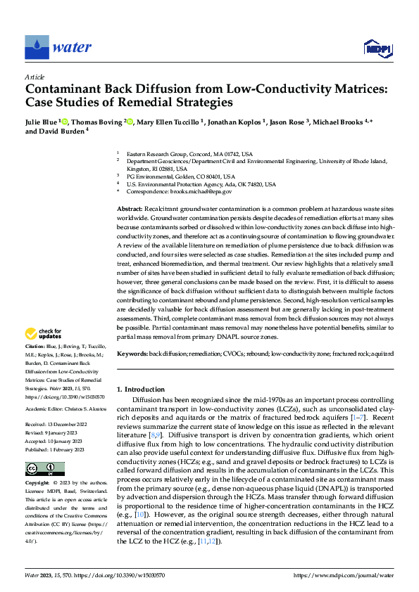 (PDF) Contaminant Back Diffusion from Low-Conductivity Matrices: Case ...