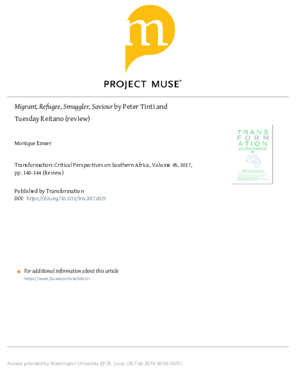 (PDF) Migrant, Refugee, Smuggler, Saviour by Peter Tinti and Tuesday ...