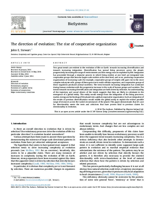 (PDF) The direction of evolution: the rise of cooperative organization
