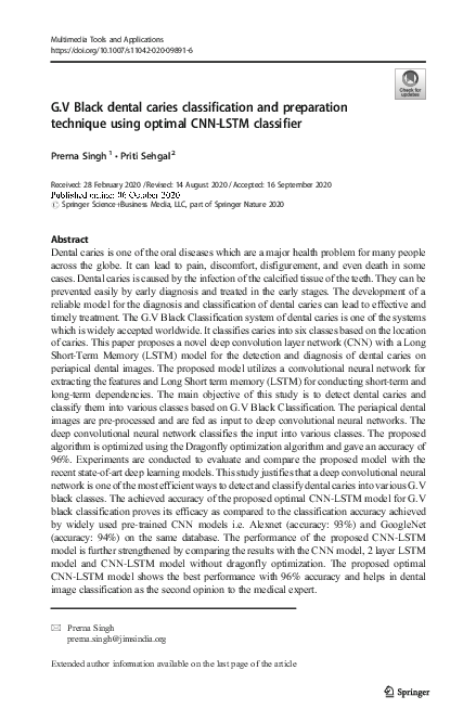 (PDF) G.V Black dental caries classification and preparation technique using optimal CNN-LSTM ...