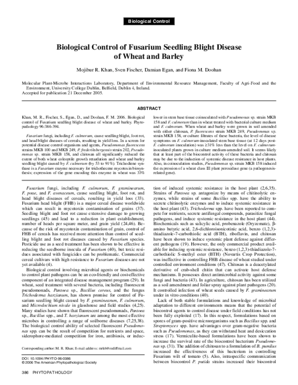 (PDF) Biological Control of Fusarium Seedling Blight Disease of Wheat ...