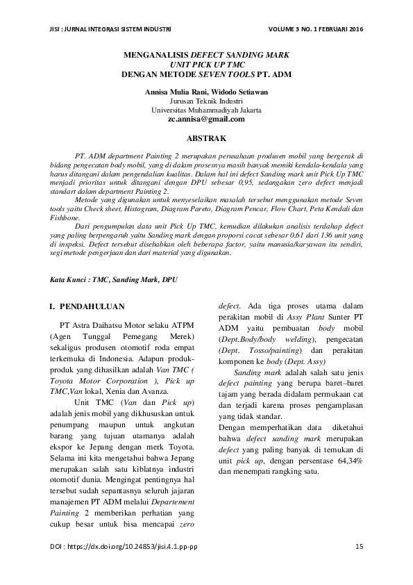 (PDF) Menganalisis Defect Sanding Mark Unit Pick Up TMC Dengan Metode ...