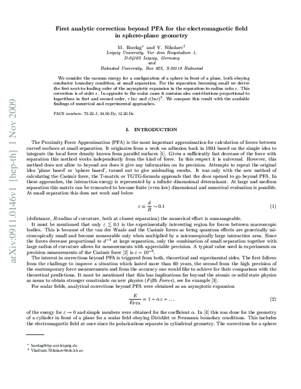 (PDF) First analytic correction beyond the proximity force approximation in the Casimir effect ...