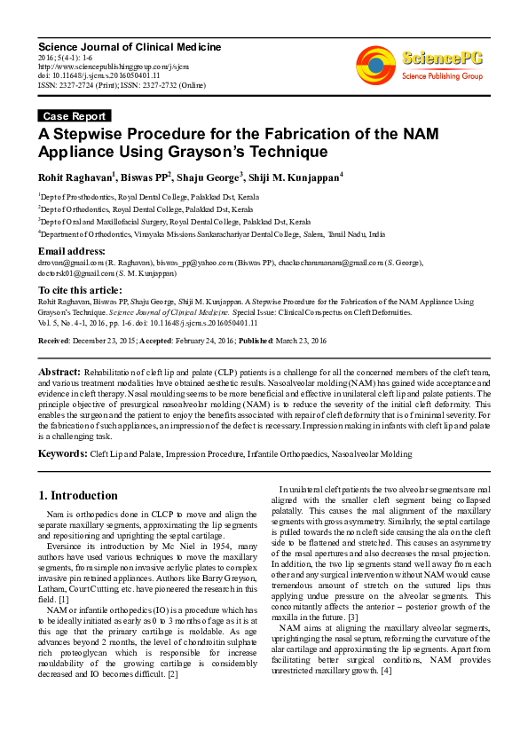 (PDF) A Stepwise Procedure for the Fabrication of the NAM Appliance ...