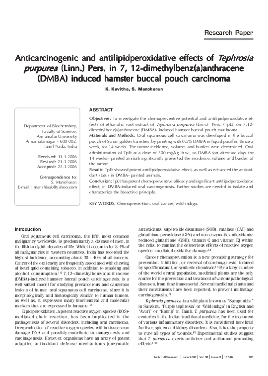 (PDF) Anticarcinogenic and antilipidperoxidative effects ofTephrosia ...