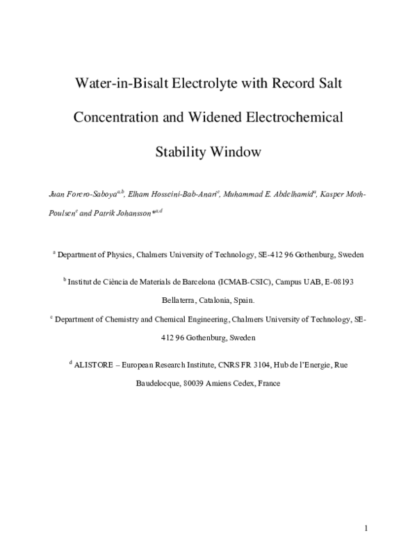 (PDF) Water-in-Bisalt Electrolyte with Record Salt Concentration and ...