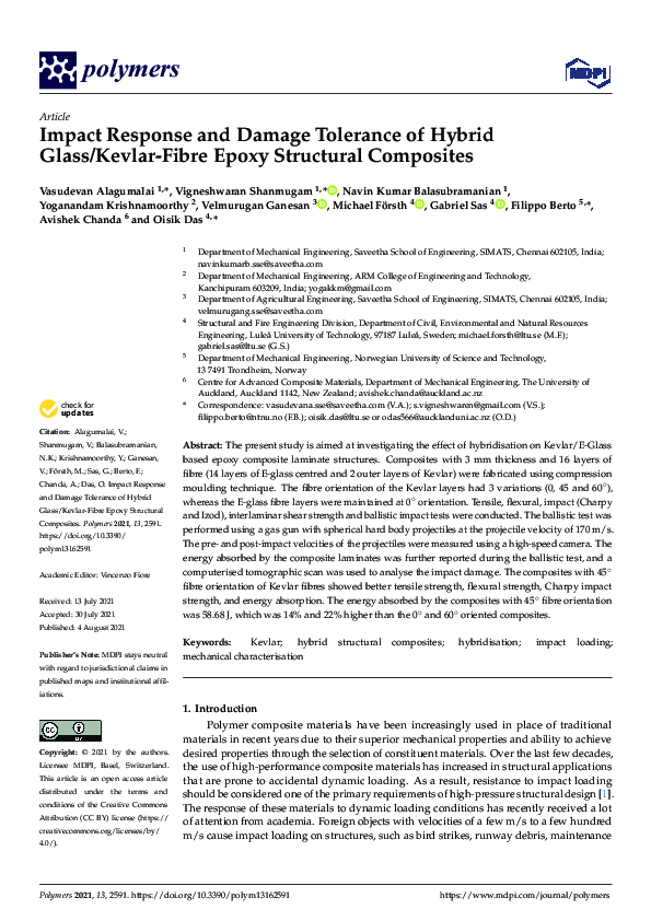 (PDF) Impact Response and Damage Tolerance of Hybrid Glass/Kevlar-Fibre ...