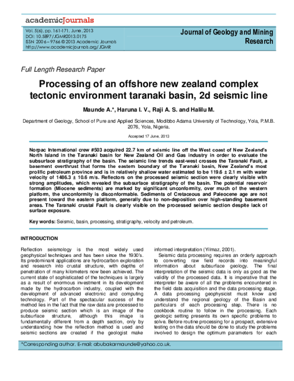 (PDF) Processing of an offshore new zealand complex tectonic ...