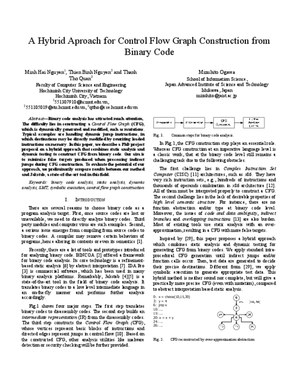 Pdf A Hybrid Approach For Control Flow Graph Construction From Binary Code Minh Anh Trần 