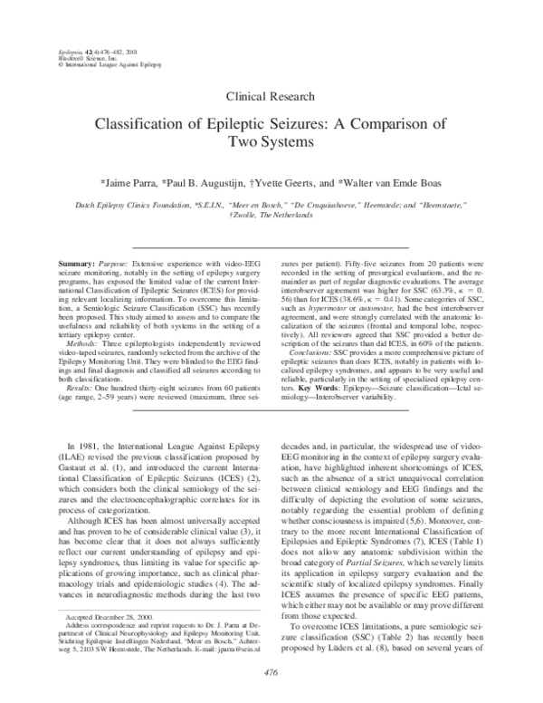 (PDF) Classification of Epileptic Seizures: A Comparison of Two Systems (PDF) Classification of Epileptic Seizures: A Comparison of Two Systems