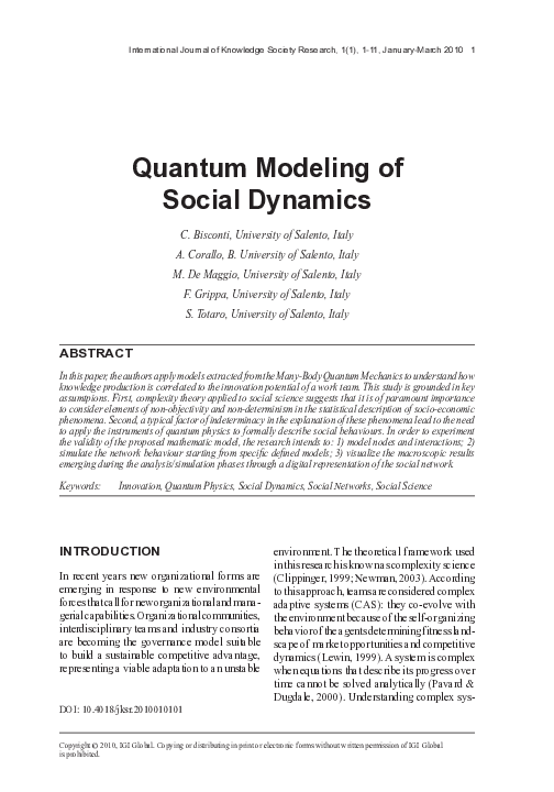 (PDF) Quantum Modeling of Social Dynamics