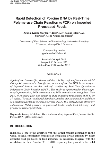 (PDF) Rapid Detection of Porcine DNA by Real-Time Polymerase Chain Reaction (qPCR) on Imported ...