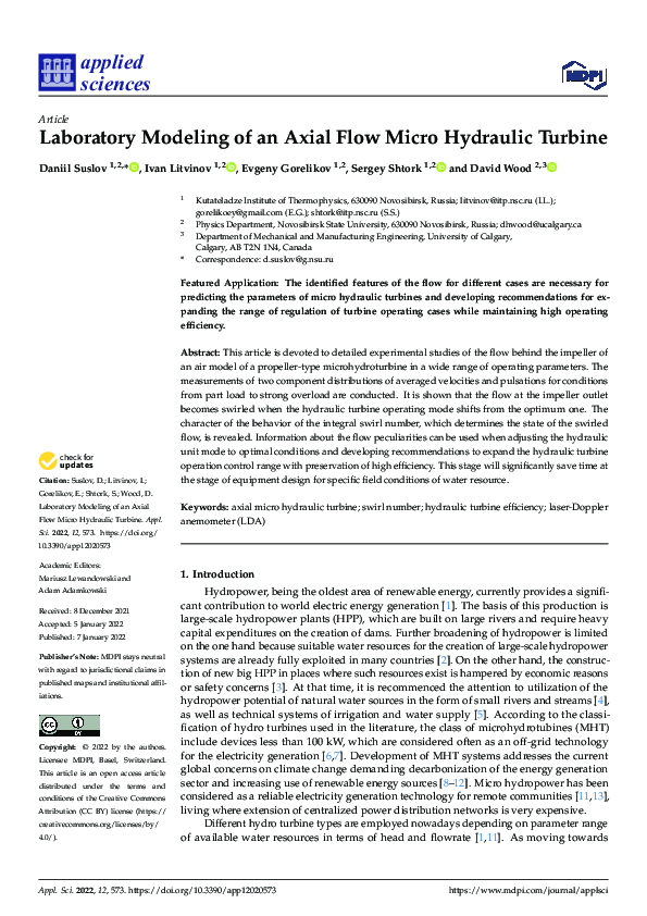 (PDF) Laboratory Modeling of an Axial Flow Micro Hydraulic Turbine