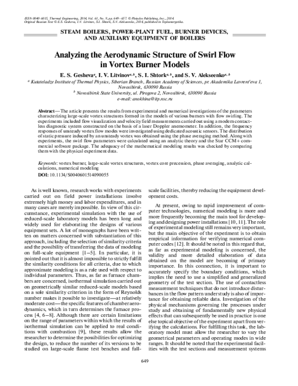(PDF) Analyzing the aerodynamic structure of swirl flow in vortex burner models