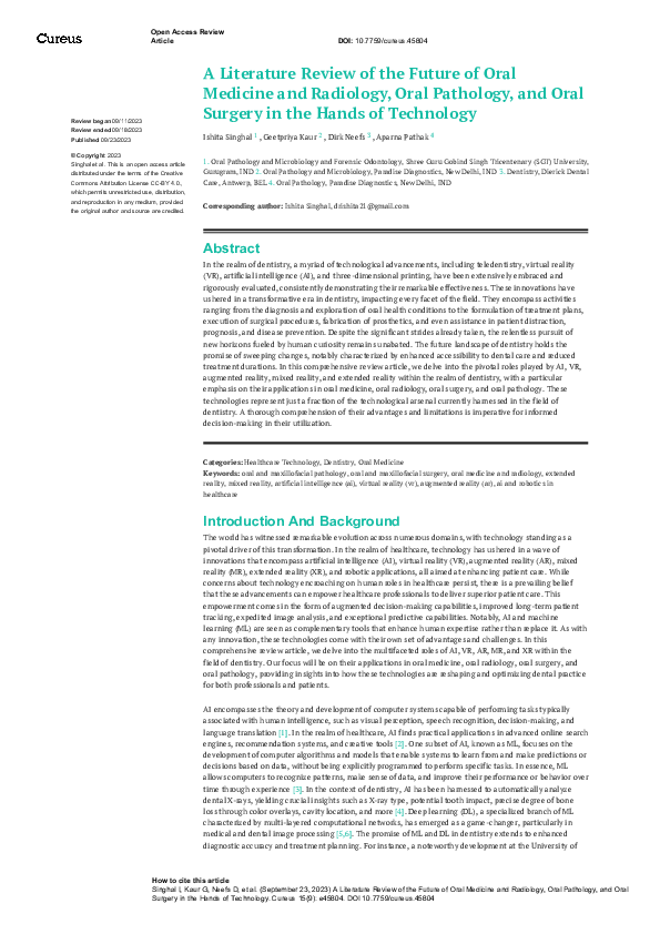 (PDF) A Literature Review of the Future of Oral Medicine and Radiology ...