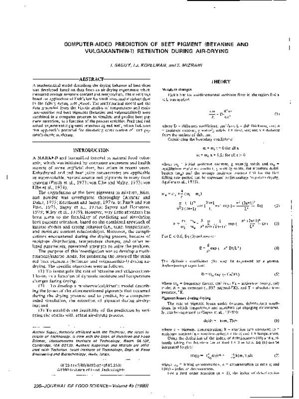 (PDF) Computer-Aided Prediction of Beet Pigment (Betanine and ...