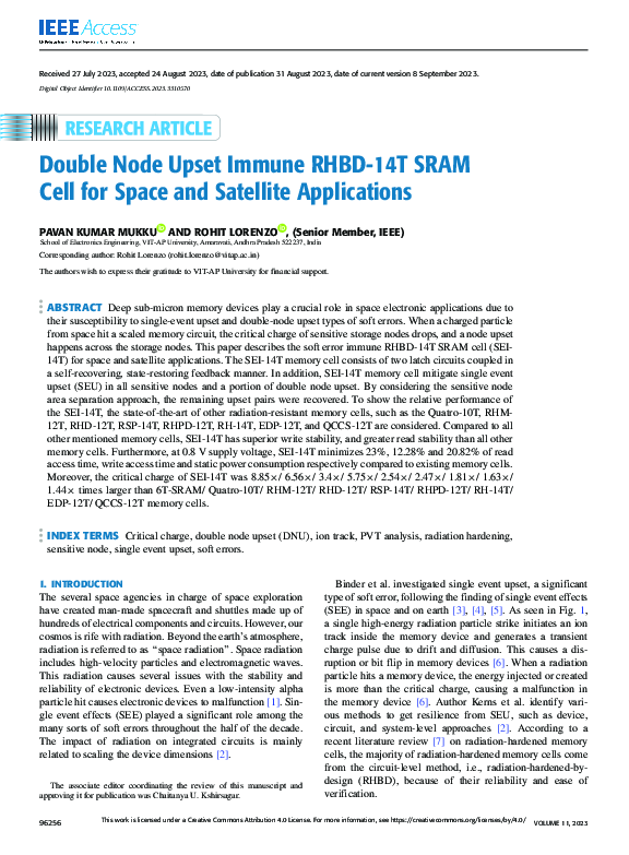 (PDF) Double Node Upset Immune RHBD-14T SRAM Cell for Space and ...