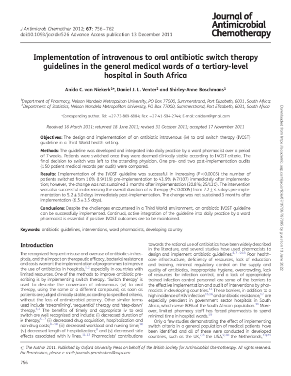 (PDF) Implementation of intravenous to oral antibiotic switch therapy ...