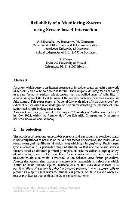 (PDF) Reliability of a Monitoring System using Sensor-based Interaction