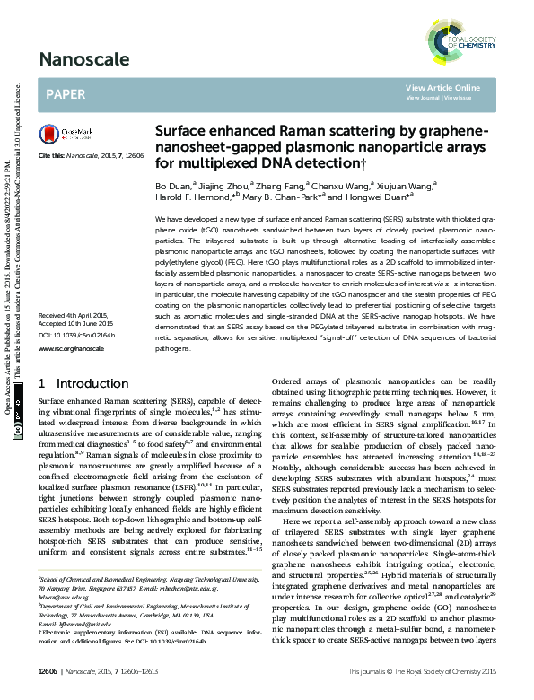 (PDF) Surface enhanced Raman scattering by graphene-nanosheet-gapped plasmonic nanoparticle ...