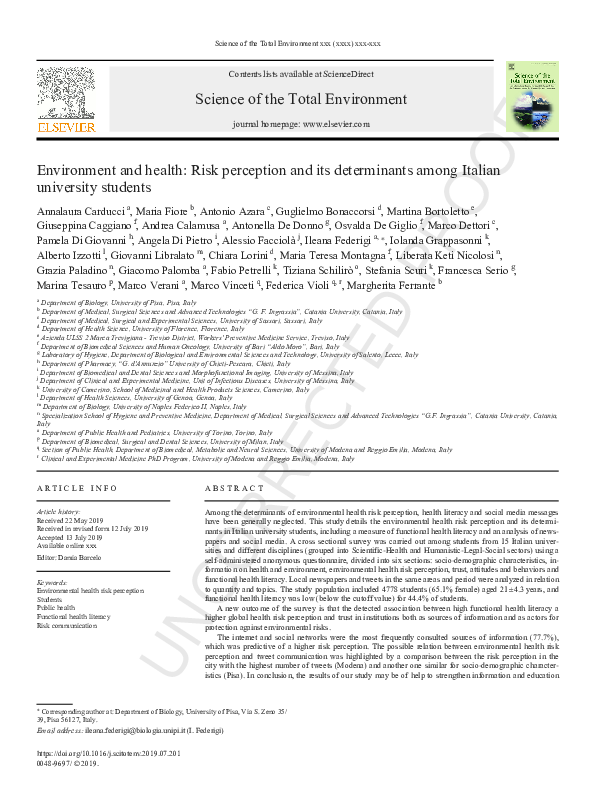 (PDF) Environmental Health Risk Perception in Italian Students