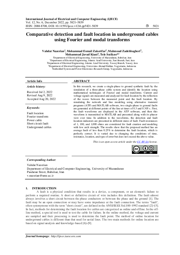 Pdf Comparative Detection And Fault Location In Underground Cables Using Fourier And Modal