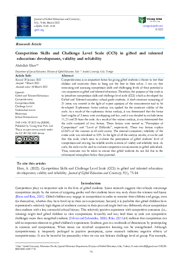 (PDF) Competition Skills and Challenge Level Scale (CCS) in gifted and ...