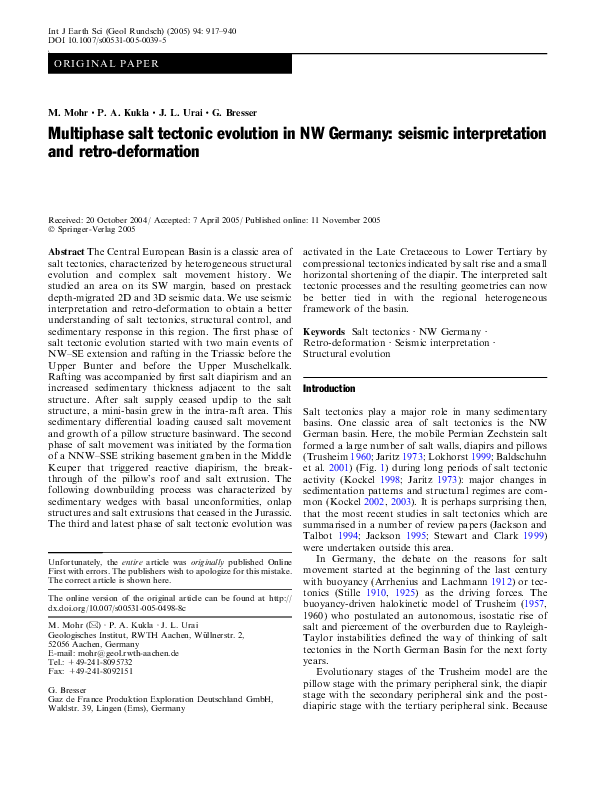 (PDF) Multiphase salt tectonic evolution in NW Germany: seismic ...