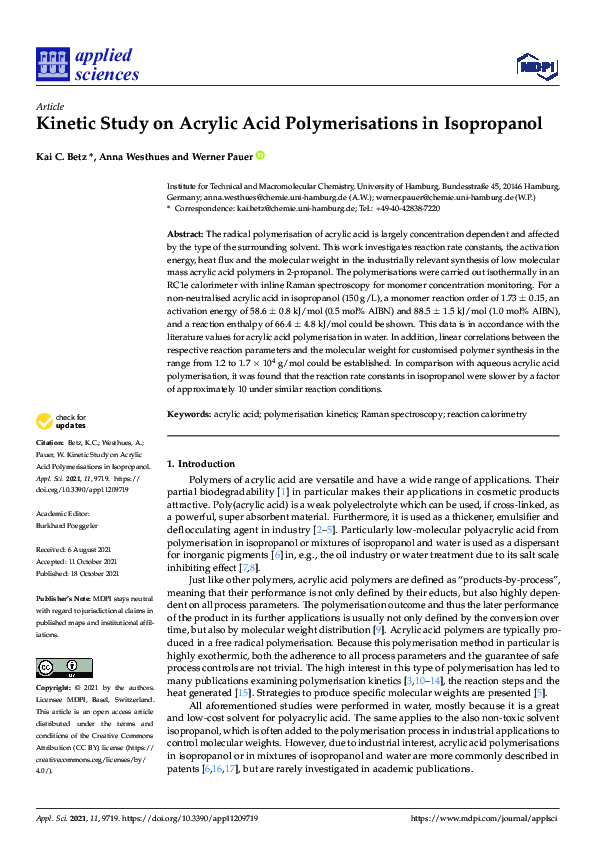 (PDF) Kinetic Study on Acrylic Acid Polymerisations in Isopropanol