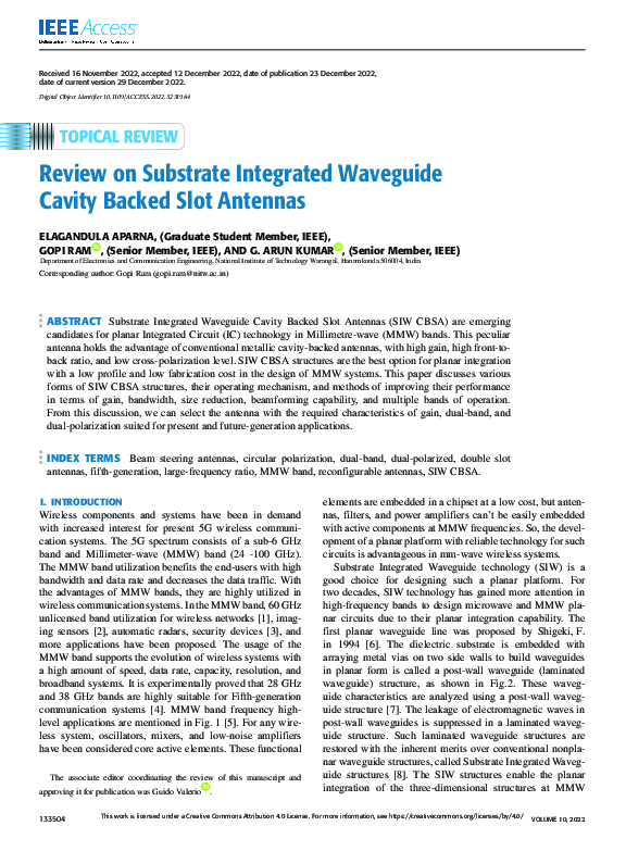 (PDF) Review on Substrate Integrated Waveguide Cavity Backed Slot Antennas