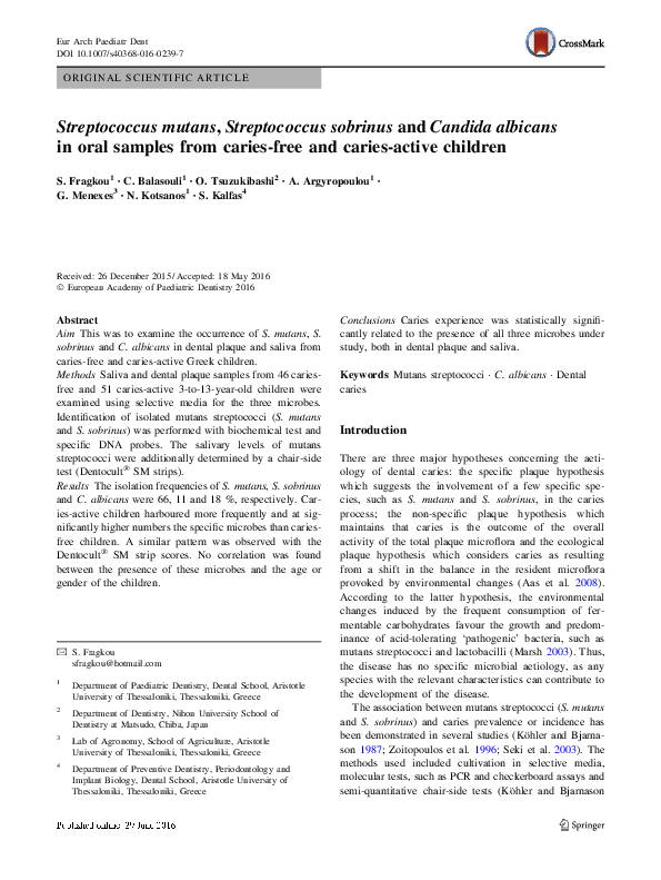 (PDF) Streptococcus mutans, Streptococcus sobrinus and Candida albicans ...