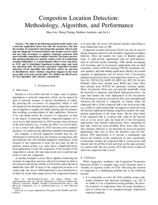 (PDF) Congestion location detection: Methodology, algorithm, and performance