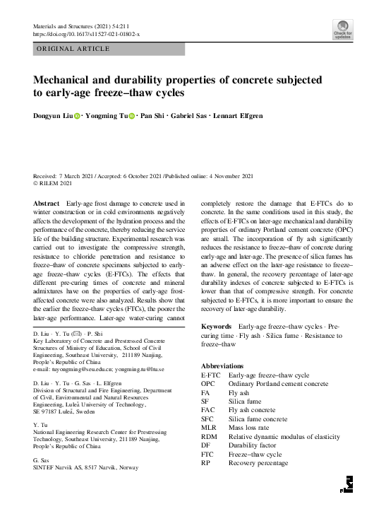 (PDF) Mechanical and durability properties of concrete subjected to ...