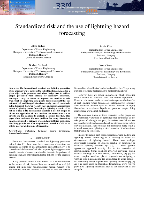 (PDF) Standardized risk and the use of lightning hazard forecasting