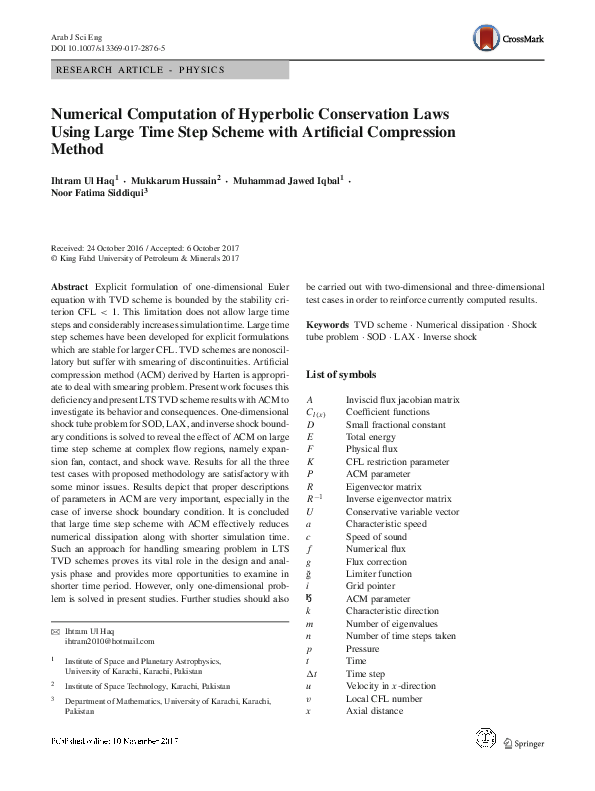 Pdf Numerical Computation Of Hyperbolic Conservation Laws Using Large Time Step Scheme With