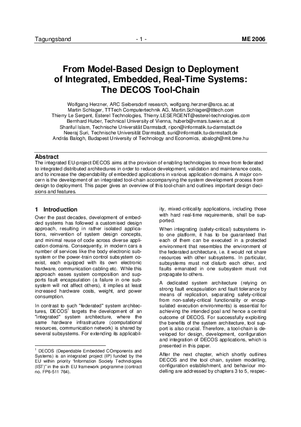 (PDF) From Model-Based Design to Deployment of Integrated, Embedded, Real-Time Systems: The ...
